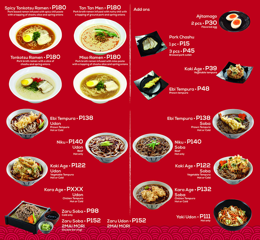 MENU - Authentic Japanese Food